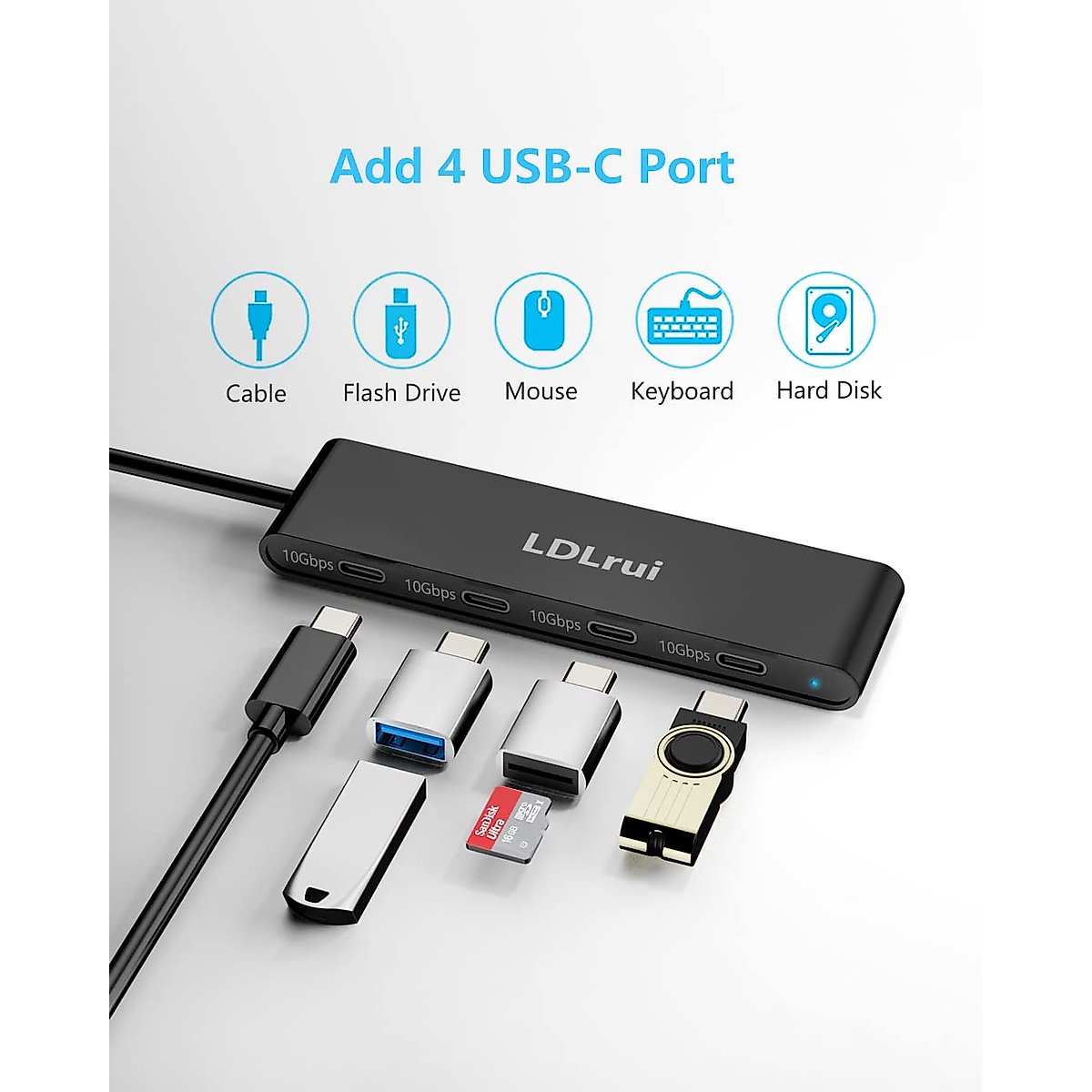 4-Port USB C Hub,USB C to USB C Hub,10Gbps USB C Splitter for Laptop [Data Transfer Only],USB C 3.2 Multiport Adapter for iPhone 15 Pro/Pro Max,MacBook Air/Pro,Mac Mini,iMac,Dell XPS