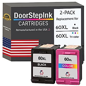 DoorStepInk Remanufactured in The USA Ink Cartridge Replacements for HP 60XL 60 XL Black and Color for PhotoSmart C4780 C4795 C4680 C4650 D110 D110a DeskJet F4480 F4280 F4580 D2530 D2545 Envy 100 111
