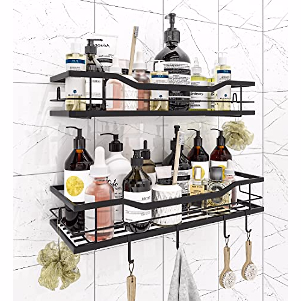 2-pack shower caddy shower shelf, no drilling traceless adhesive bathroom storage organizer shelves for Bathroom Washroom Restroom Toilet Kitchen