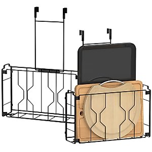 2 Pack- Simple Trending Over the Door/Wall Mount Cabinet Door Organizer Holder in Kitchen or Pantry for Cutting Board, Aluminum Foil, Cleaning Supplies, Black