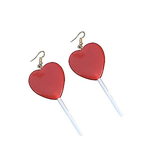 Cute Heart Lollipop Candy Color Simulation Food Light Weight Resin Dangle Drop Earring for Women Funny Jewelry Valentine's Day Gift