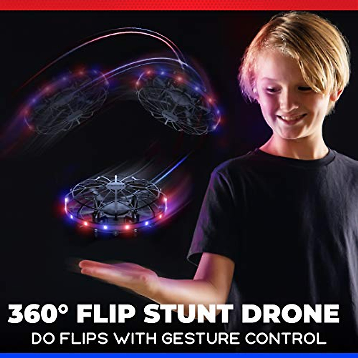 Force1 Scoot LED Hand Operated Drone for Kids or Adults - Hands Free Motion Sensor Mini Drone, Easy Indoor Small UFO Toy Flying Ball Drone Toy for Boys and Girls (Red/Blue)