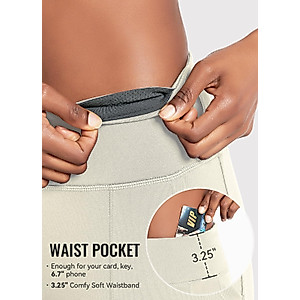 BALEAF Women's 7" Athletic Long Shorts High Waisted Running Bermuda Shorts with Pockets Khaki Medium