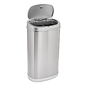 Amazon Basics Automatic Hands-Free Stainless Steel Trash Can - 50-Liter, 2 Bins