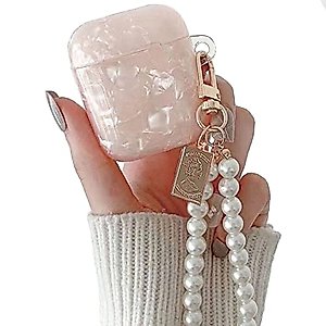 ZHIRUAN Airpods Case Earbuds Case Protective Cover Skin with Pearl Keychain Airpods Accessories Compatible with AirPods Charging Case 2 & 1 (Pink)