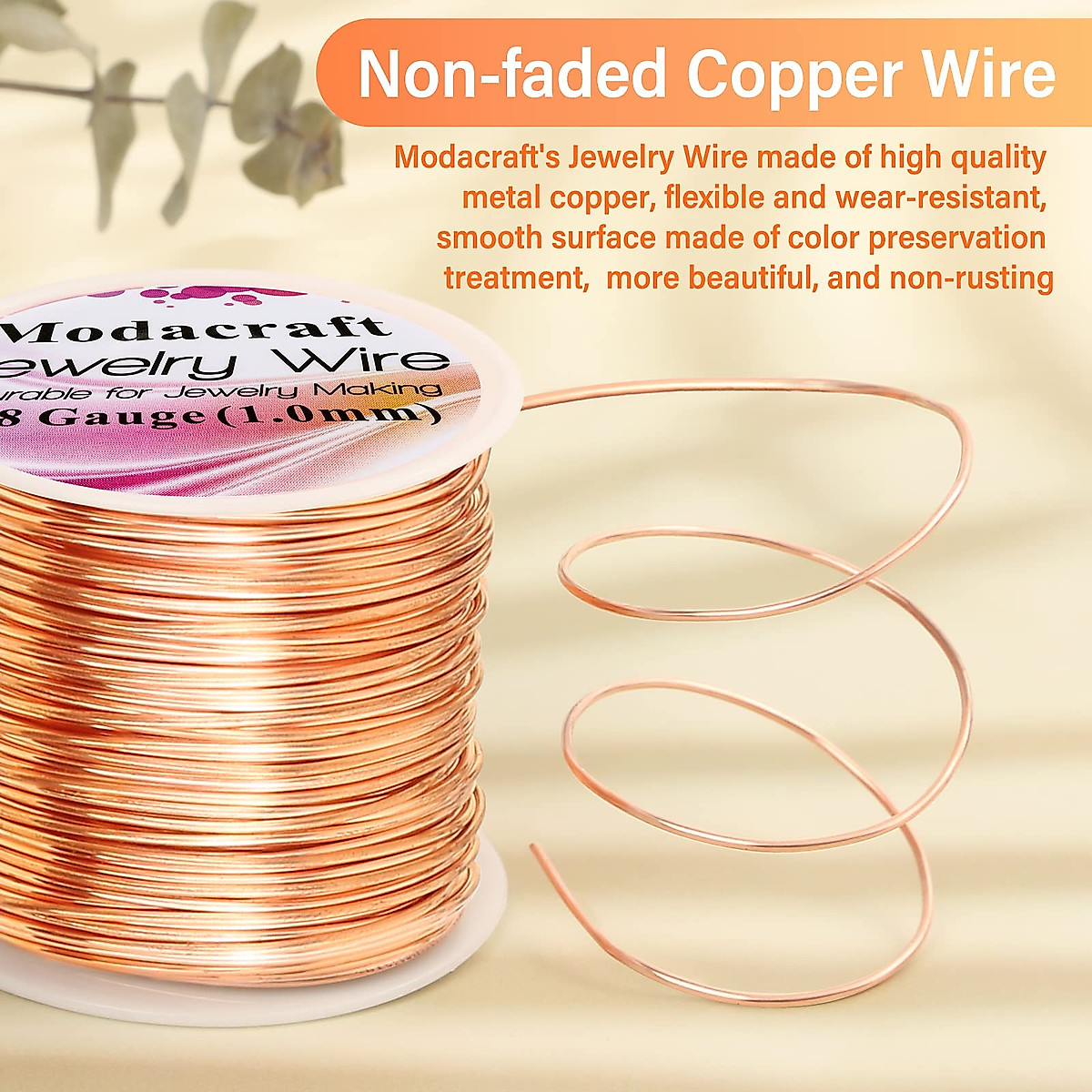 Modacraft 18 Gauge Copper Wire for Jewelry Making with 4 in 1 Plier, 65Ft/1mm Craft Beading Pure Bare Copper Wire for Jewelry Making Supplies and Crafting