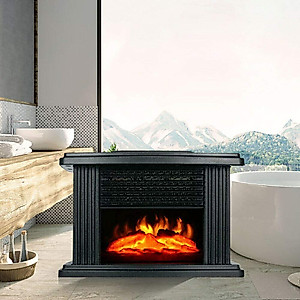 8.7 Inch Electric Fireplace Heater 1000W Black Mini Freestanding Fireplace Stove with 3D Simulation of Carbon Fire Heating Technology, Indoor Electric Fireplace 3-Gear Adjustable