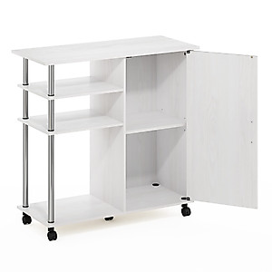 Furinno Helena Utility Kitchen Island and Storage Cart on Wheels, 4-Tier, Stainless Steel Tubes, White Oak/Chrome