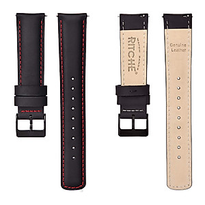 Ritche Quick Release Leather Watch Band 18mm 19mm 20mm 21mm 22mm 23mm 24mm Leather Watch Strap, Black & Red & Black, 22 mm, Classic