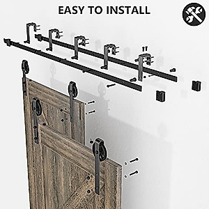skysen 6FT Low Ceiling Heavy Duty Sliding Barn Door Hardware Double Track Bypass Double Door Kit Black(Bypass Spoke Wheel-2)