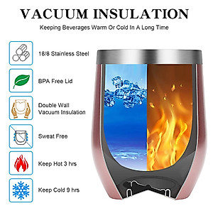 Wine Tumbler with Lid and Straw, Vacuum Coffee Mug, Gifts for Women Men Mom Dad Employee, Mothers Day Gifts for Mom, Employee Gifts, Coworkers Gifts for Women, Office Gifts for Coworkers