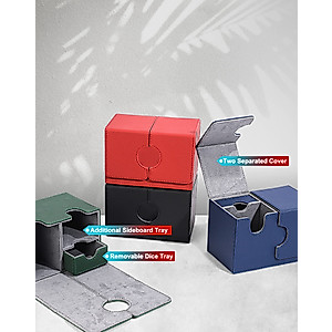 ZLCA Card Deck Box with Dice Tray for MTG Cards, 200+ Card Storage Box Fits for TCG CCG, PU Leather Strong Magnet Collectible Card Case (Black)