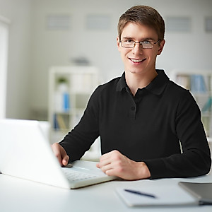 Premium Wear Long Sleeve Polo Shirt for Men, Cotton-Blend Fabric Golf Shirt with Collar, 3-Button Placket, Stain Guard, Elastic Cuffs, Side Split Hem, Casual Tennis Shirt Work & Play, Black XL