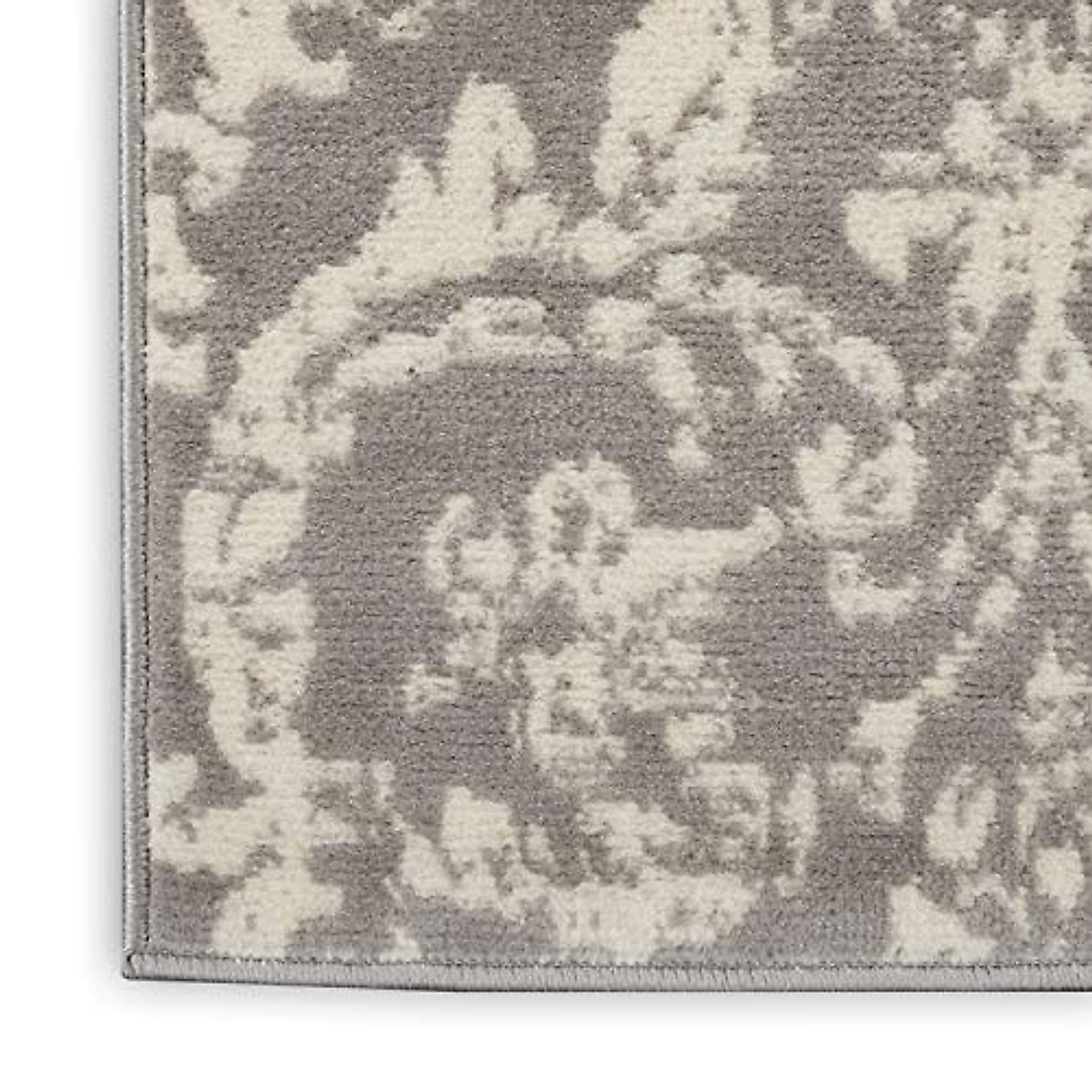 Nourison Jubilant Damask Grey 3' x 5' Area -Rug, Easy -Cleaning, Non Shedding, Bed Room, Living Room, Dining Room, Kitchen (3x5)