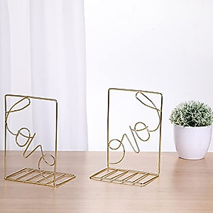 Bookends Gold , Decorative Metal Book Ends Supports for Shelves (1 Pair) (Gold)