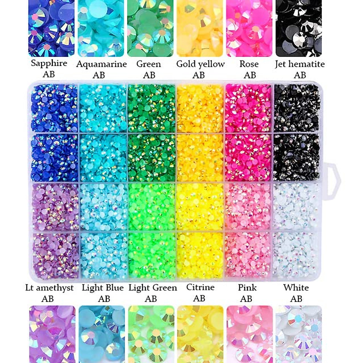 Sunfairy 24000Pc 4mm Nail Art Rhinestones Mixed Colors Round Gemstone Glitter Crystal Nail Flat Jelly Rhinestones Shiny Colorful Nail Stone Gems Design Flatback Rhinestone Kit for Nail Crafts
