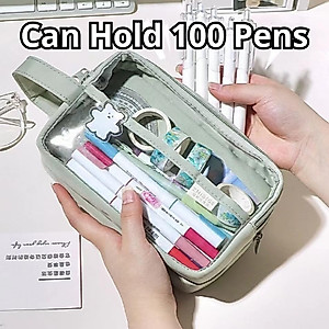 AuraGlor Clear Pencil Case Big Capacity Multiple Compartments Large Pencil Pouch Pen Bag Box Organizer Simple Pen Storage Aesthetic Stationery Cosmetic for Adults Men Women Office Essentials (Blue)