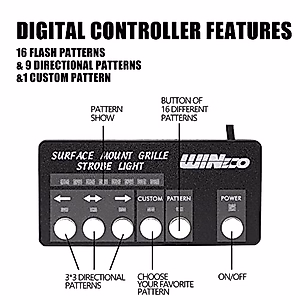 WINECO Green White led Strobe Lights for Trucks, Emergency Strobe Lights Kits for Construction Vehicles LED Surface Mount Grill Grille Light Flashing Warning Lights with Digital Controller 12 LED