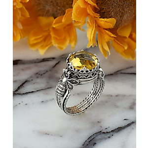 Filigranist 925 Sterling Silver Filigree Art Queen Bee Detailed Gemstone Women Cocktail Ring, Luxurious Gift Boxed (Citrine, 6)