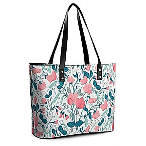 Womens Handbag Pink Floral Leather Tote Bag Top Handle Satchel Bags For Lady