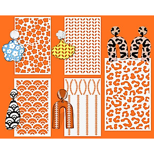 BABORUI 10Pcs Clay Texture Sheets for Polymer Clay, Reusable Clay Stamps Stencils with 2Pcs Scraper, Polymer Clay Tools Embossing Stamp Mats for Printing on Clay Earring Jewelry