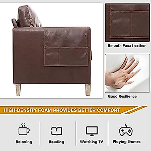 Nicemoods 79.5" PU Leather Sofa Couch with 2 Side Storage Pockets,3 Seater Sofa with Rubber Solid Wood Base&Legs,Soft Cushions,Thick Backrest,Couches for Living Room/Office/Apartment (Brown)