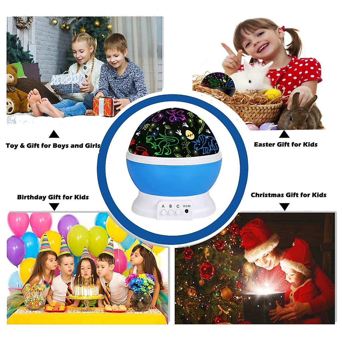 HONGID Dinosaur Night Light for Kids,Night Light Projector Built-in 12 Light Songs 360 Degree Rotating 16 Colorful Lights for Children Kids Birthday, Parties.Baby Stuff