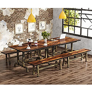 Tribesigns 47 Inch Dining Table Set for 4, 3-Piece Kitchen Table Set with 2 Benches, Industrial Dining Room Table with Metal Frame, Space-Saving Dinette for Dining Room Small Spaces, Brown