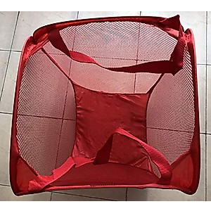 Portable Large Rectangle Laundry Basket with Carry Handles Big Heavy Duty Pop Up Nursery Clothes Hamper Folding Mesh Room Organizer Storage Red