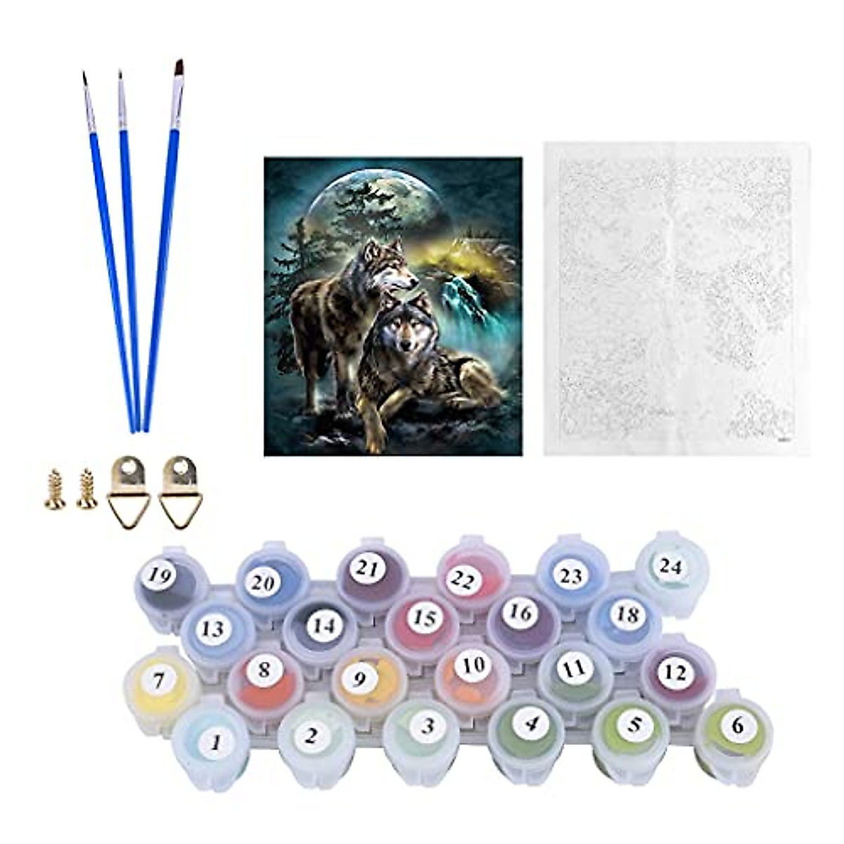 Kimily Moon Wolf DIY Paint by Numbers for Adults Kids Wolf Animal Paint by Numbers DIY Painting Wolves Moon Acrylic Paint by Numbers Moon Painting Kit Home Wall Living Room Bedroom Decor Moon Wolves