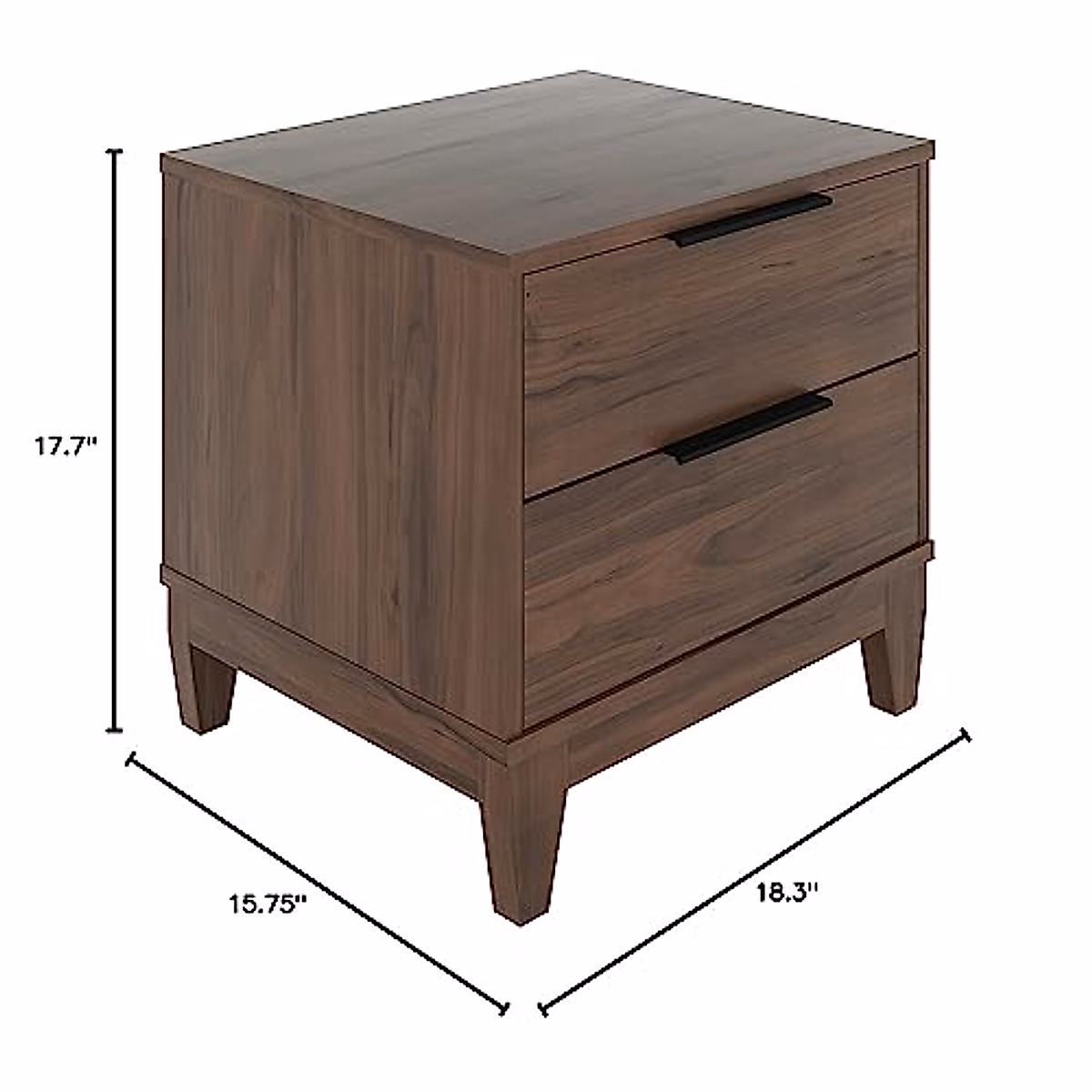 Boyd Sleep Bedroom Nightstand Bedside Table: Mackay Two Drawer Storage with Leg Base, Walnut
