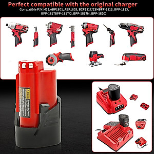 orstaimer 2Packs 4.0Ah 12V M12 Lithium Ion Battery for 12 Volt Max Replacement Battery Compatible with Milwaukee M12 48-11-2420 48-11-2411 48-11-2401 48-11-2402 48-11-2401 Cordless Power Tools