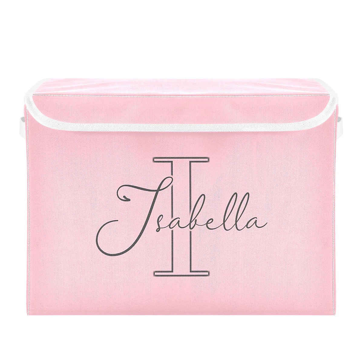 Pink Custom Storage Bins with Lid Foldable Personalized Storage Basket Box with Handle Shelf Basket Closet Organizer for Book Office Dorm