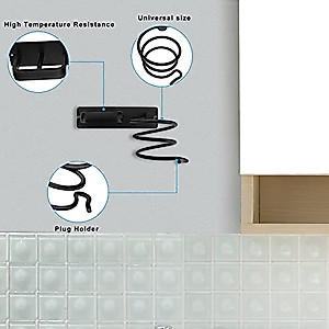 Black Hair Dryer Holder Wall Mounted, Bathroom Hair Styling Care Tool Organizer for Blow Dryer, Hair Straighteners, Space Saving Storage Bracket with Plug Hook & Cup