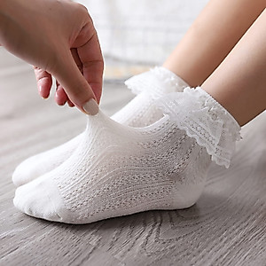 Durio Baby Girl Socks Frilly Baby Socks 0-3 Months Soft Baby Socks 6-12 Months Lace Baby Girl Ruffle Socks Baby Socks Newborn Aa White&Light Pink&Dark Pink 0-12 Months