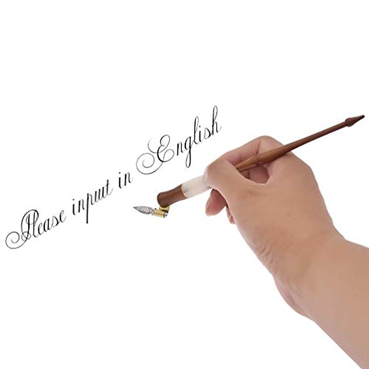 BetterUS 1 Set Dip Pen Wood English Calligraphy Oblique Nib Holder With Desktop Pen Holder,Ink Bottle Container and 5 Nibs