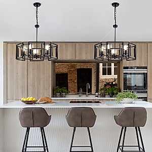 MhyTogn Industrial style Chandelier, with Matt Black Finish Geometric Shade Pendant Lighting Fixture for Dining Room Living Room Kitchen Island Bedroom 5-light