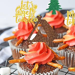 Camping Bachelorette Cupcake Toppers Mountain Hiking Camp Bridal Shower Party Decoration Miss To Mrs Tent Tree Food Picks
