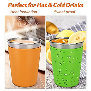 Yummy Sam 5 Pack Kids Cups with Straws and Lids 12 oz Stainless Steel Spillproof Unbreakable Water Drinking Bottle with Non-Slip Heat Insulation Sleeves for Children Adult School Outdoor Home Use