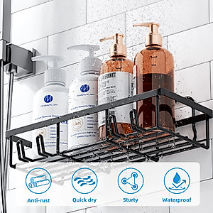 PLEDDANIO Adhesive Shower Caddy - 5 Pack Shower Shelf for Inside Shower, No Drilling Shower Rack with Hooks, Large Capacity Bathroom Accessories Organizer, No Drilling Wall Mounted Rack