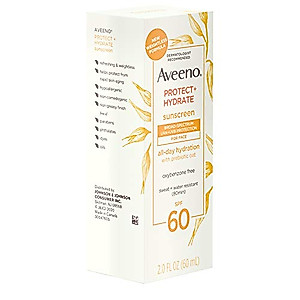 Aveeno Protect + Hydrate Moisturizing Face Sunscreen Lotion With Broad Spectrum Spf 60 & Prebiotic Oat, Weightless & Refreshing Feel, Paraben-free, Oil-free, Oxybenzone-free, 2.0 ounces