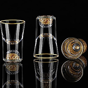 Shot Glasses 0.5oz 6pcs Crystal Shot Glass Set with 24K Gold Leaf Flakes and Golden Rim, Cool Tequila Sshot Glasses for Liquor, Bourbon, Vodka and Whisky, Unique Décor, Collection & Gift (0.5oz)