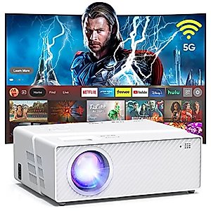 5G WiFi Projector with Screen, 400 ANSI Real Native 1080P 4K Outdoor Projector for Theater Movies, Synchronize Smartphone, Compatible W/ TV Stick/HDMI/PS4/Console [120'' Screen Included]