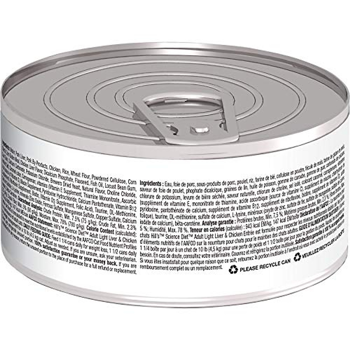 Hill's Science Diet Light, Adult 1-6, Weight Management Support, Wet Cat Food, Liver & Chicken Minced, 5.5 oz Can, Case of 24