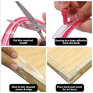 Mity rain Baby Proofing Edge Protector with 4PCS Corner Guards, Clear Pre-Tape Adhesive Baby Proof Corners and Edges, Corner Protector for Desk Tables Cabinets Furniture Bumpers (6.6ft)