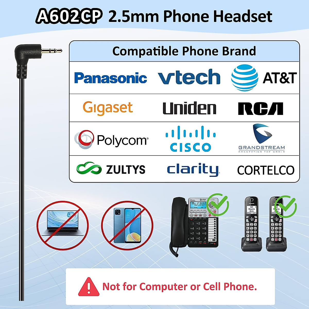 Phone Headset 2.5mm with Noise Canceling Mic & Volume Control Ultra Comfort Telephone Headset for Panasonic Vtech AT&T Uniden Gigaset Cisco RCA Grandstream Cordless Landline Office Phones
