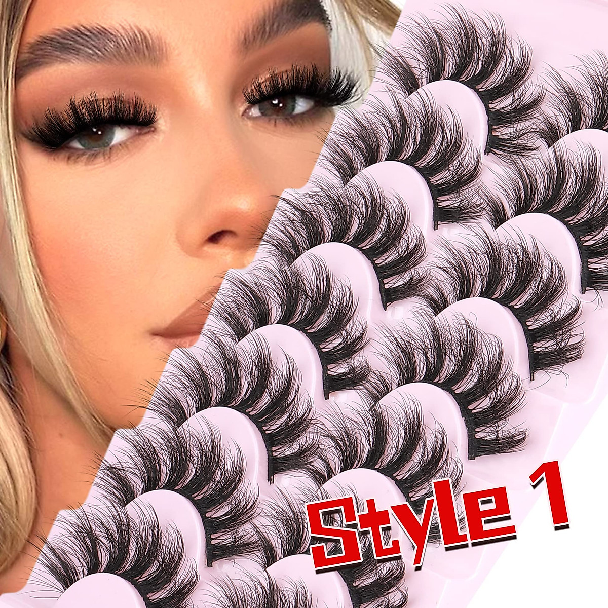 Mink Lashes Fluffy False Eyelashes Natural Look 14-17mm Cat Eye Lashes Pack, 5D Wispy Curly Fake Lashes by TNFVLONEINS - 21 Pairs 3 Styles