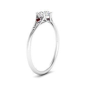55Carat Cathedral Art Deco Diamond Ring sterling silver Created Ruby Round shape Red color Side Stone Engagement Rings prong Setting in Size 6 Minimal Surprise Gifts for Ladies