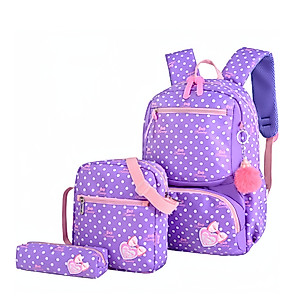 3Pcs Kids Backpack Bowknot Printed Daypack Girls 3 in 1 School Bag with Shoulder Bag and Pencil Bag