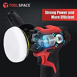 TOOLSPACE 12V Cordless Buffer Polisher, 3" Mini Car Detailing Buffer & Sander Machine Kit with 2 Li-Ion Batteries, 46pcs Variable Speed Trigger for Auto/DIY Polishing/Sanding/Waxing